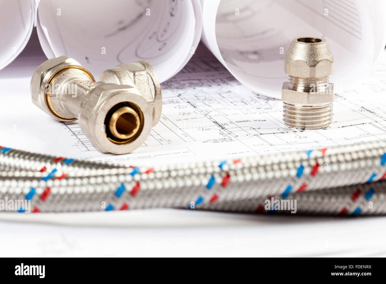All kinds of plumbing and tools on sheet of paper Stock Photo - Alamy