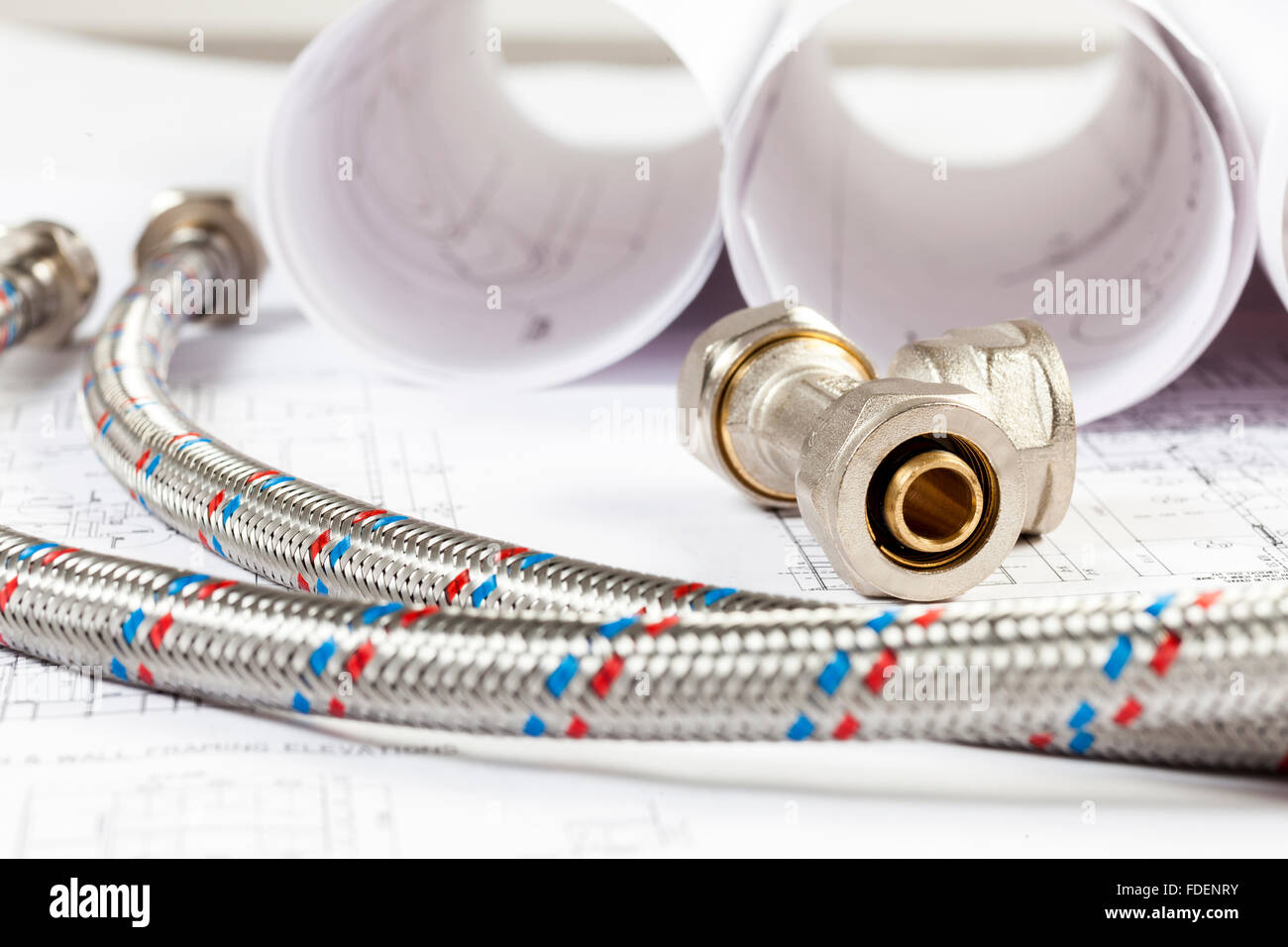 All kinds of plumbing and tools on sheet of paper Stock Photo - Alamy