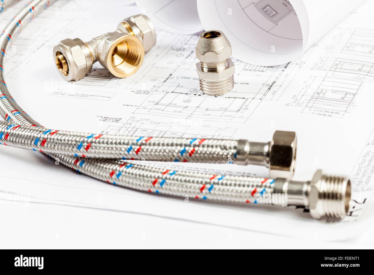 All kinds of plumbing and tools on sheet of paper Stock Photo - Alamy