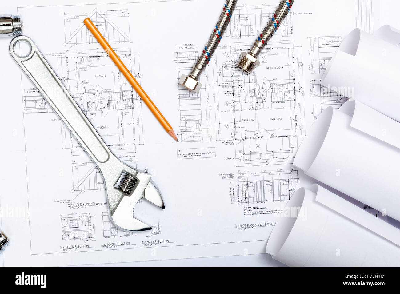 All kinds of plumbing and tools on sheet of paper Stock Photo - Alamy