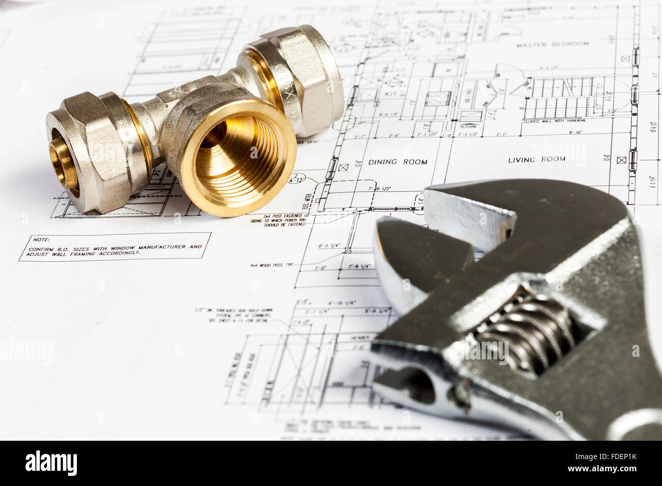 All kinds of plumbing and tools on sheet of paper Stock Photo - Alamy