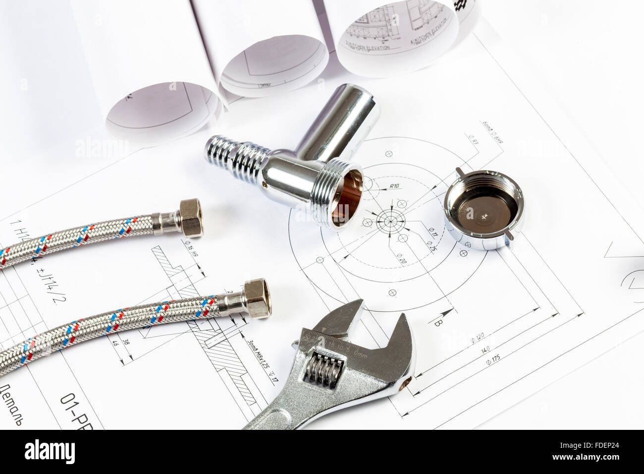 All kinds of plumbing and tools on sheet of paper Stock Photo - Alamy