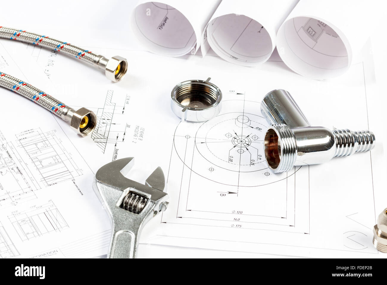 All kinds of plumbing and tools on sheet of paper Stock Photo - Alamy