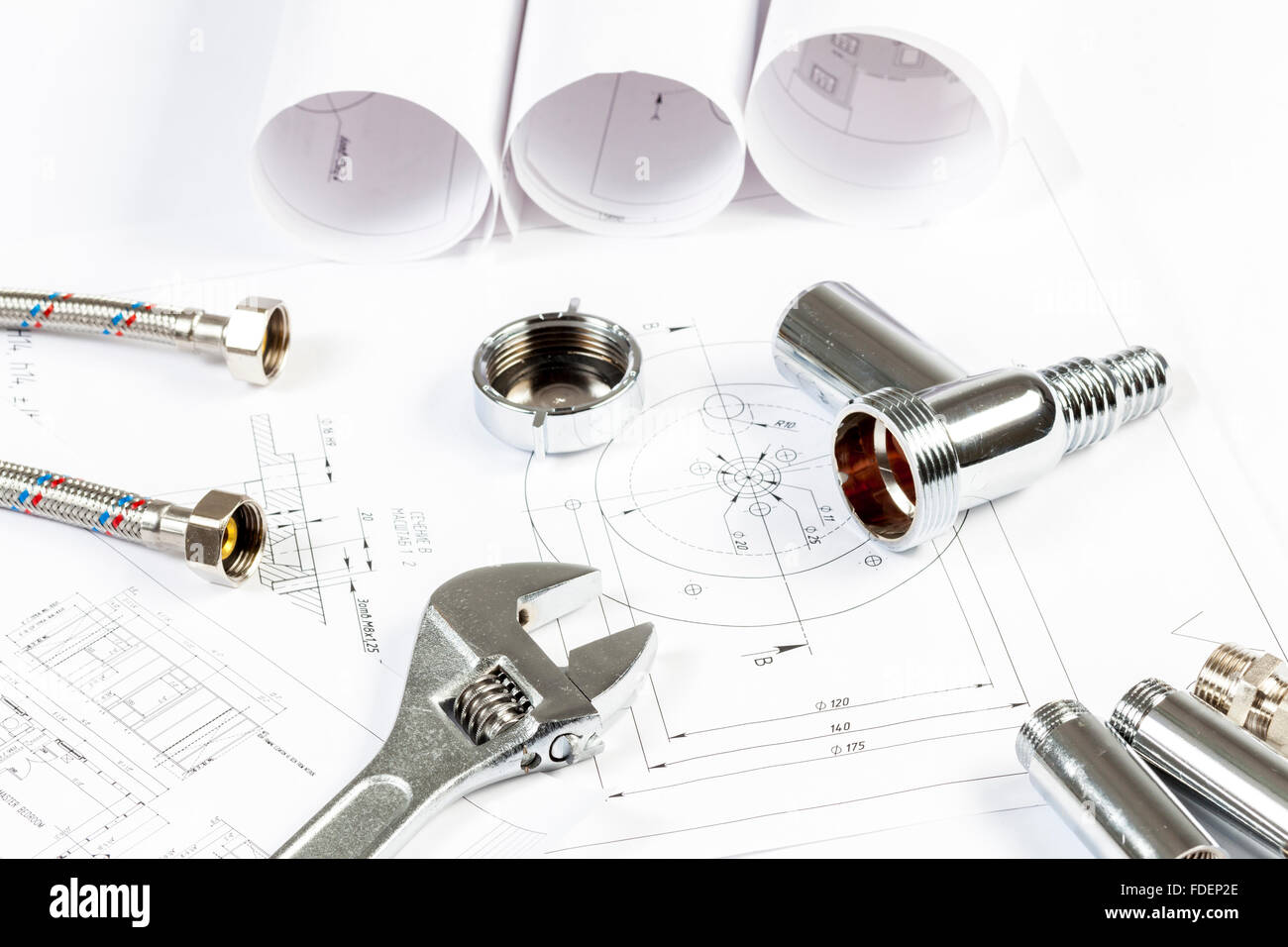 All kinds of plumbing and tools on sheet of paper Stock Photo - Alamy