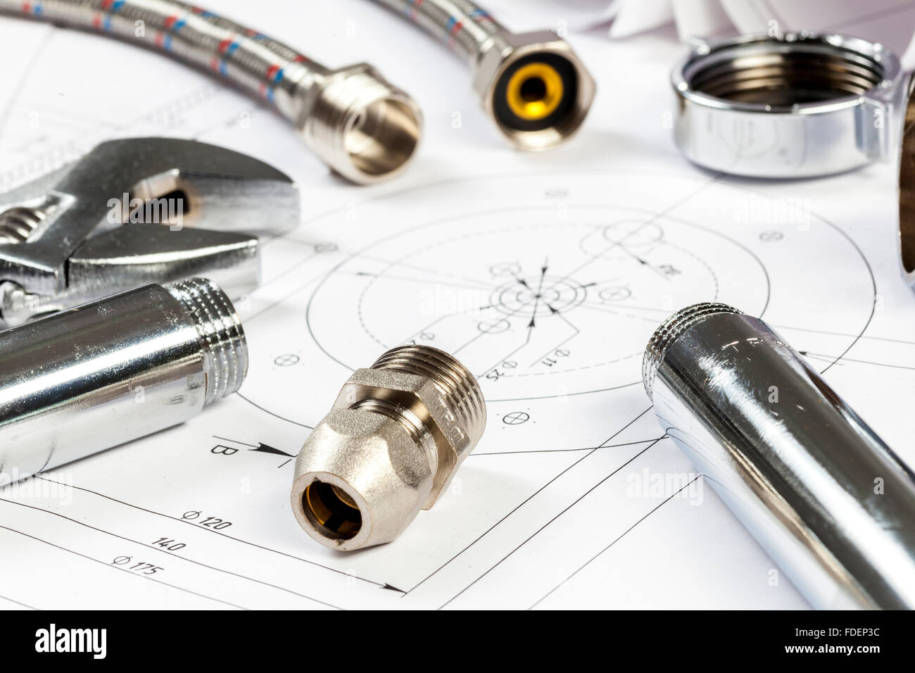 All kinds of plumbing and tools on sheet of paper Stock Photo - Alamy