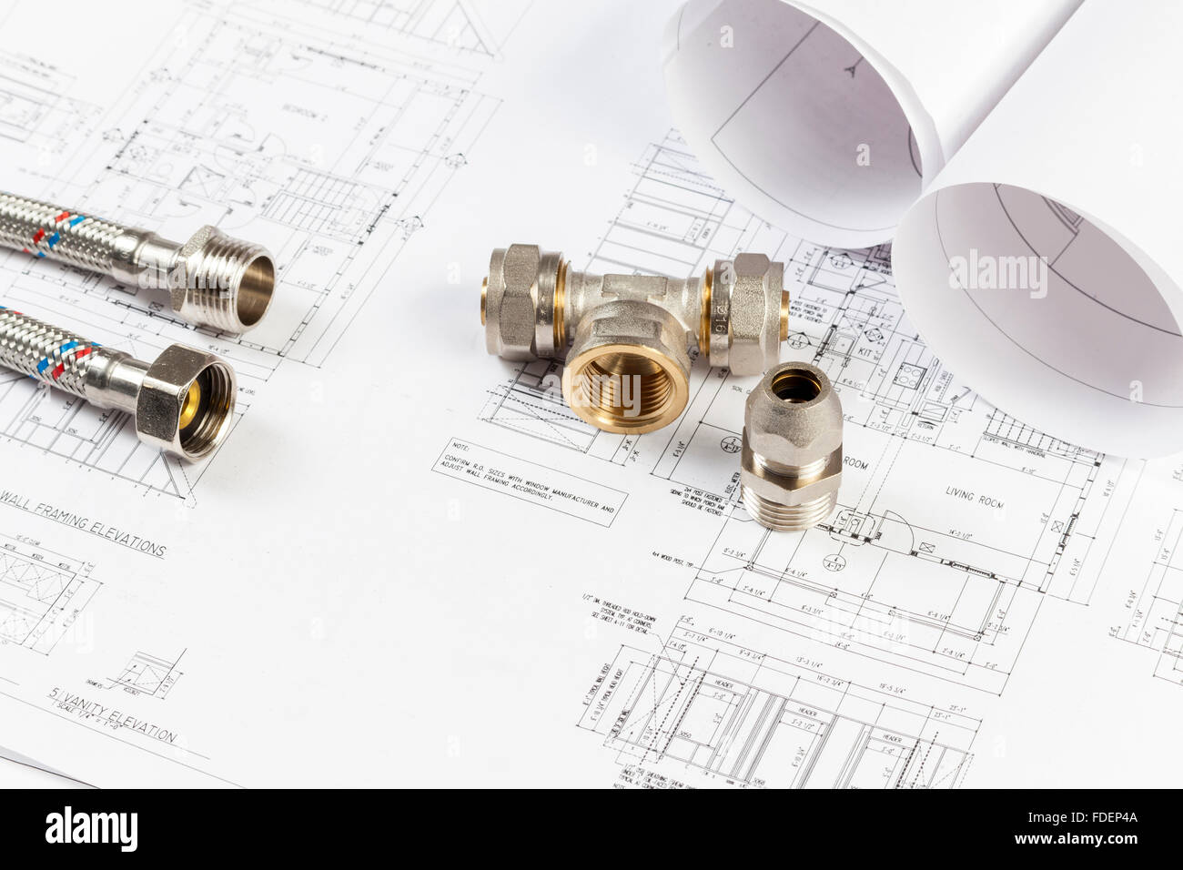 All kinds of plumbing and tools on sheet of paper Stock Photo - Alamy