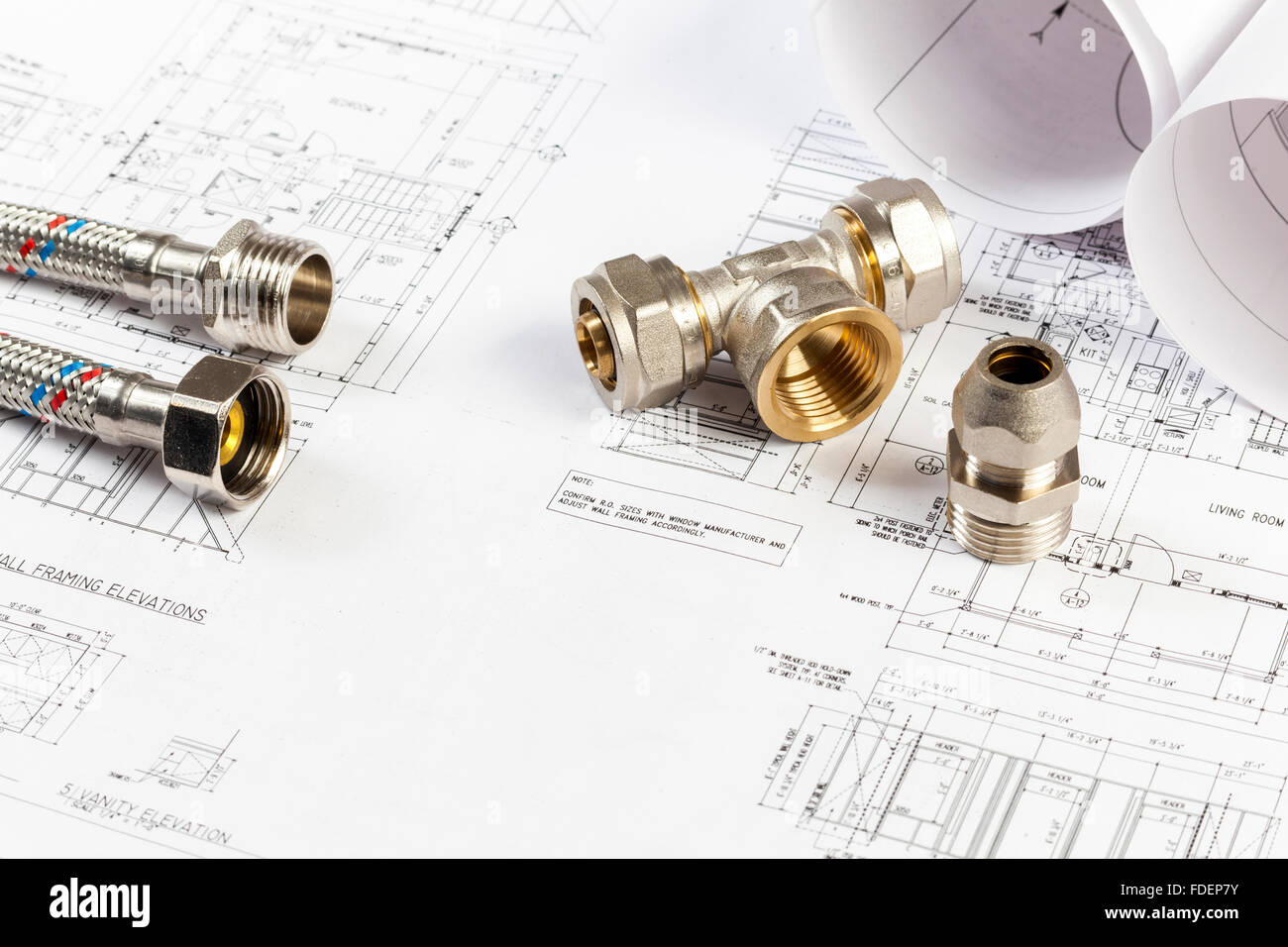 All kinds of plumbing and tools on sheet of paper Stock Photo - Alamy
