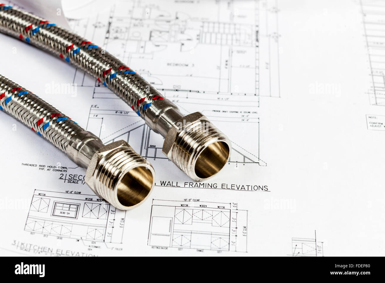 All kinds of plumbing and tools on sheet of paper Stock Photo - Alamy