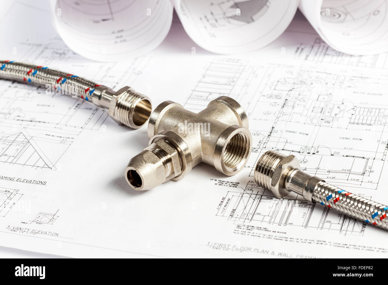 All kinds of plumbing and tools on sheet of paper Stock Photo - Alamy
