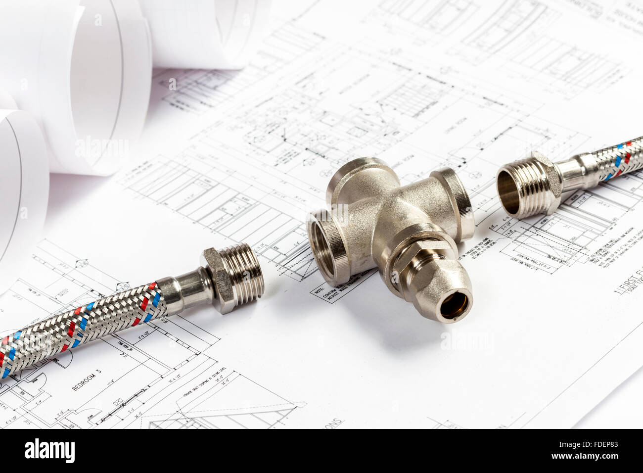 All kinds of plumbing and tools on sheet of paper Stock Photo - Alamy
