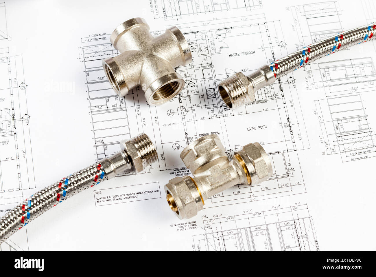 All kinds of plumbing and tools on sheet of paper Stock Photo - Alamy