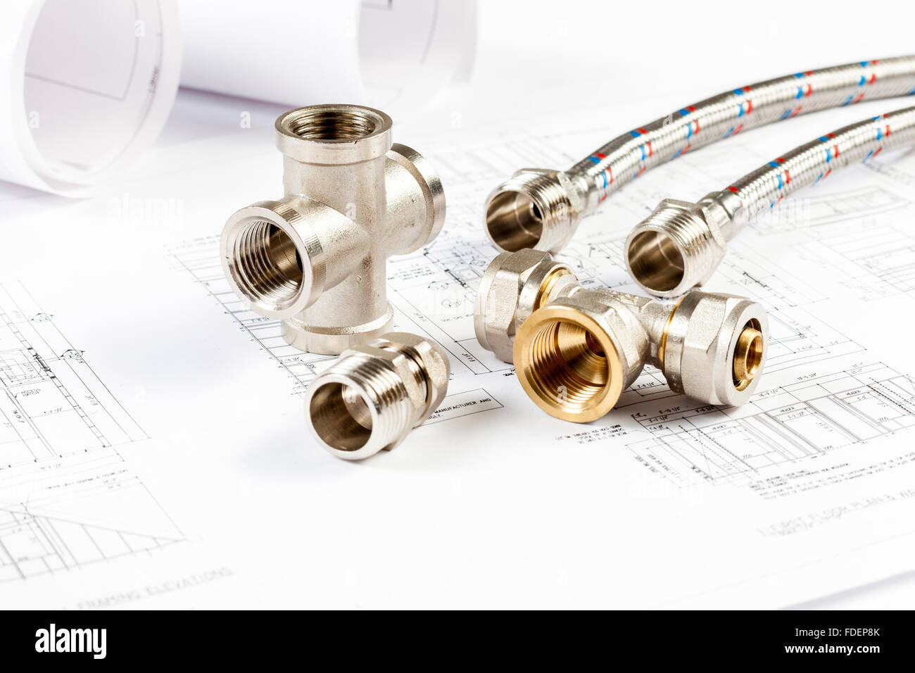 All kinds of plumbing and tools on sheet of paper Stock Photo - Alamy