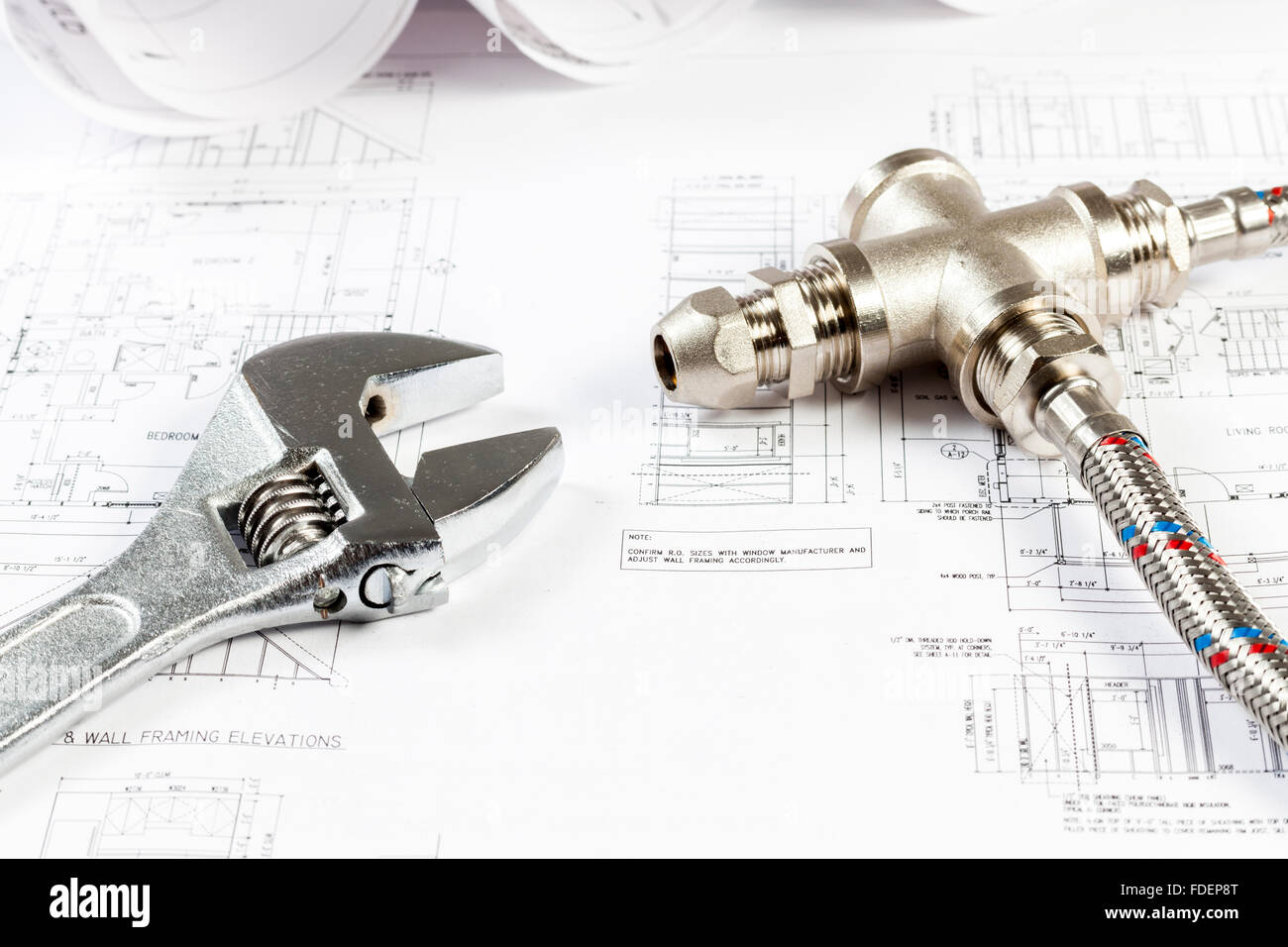 All kinds of plumbing and tools on sheet of paper Stock Photo - Alamy