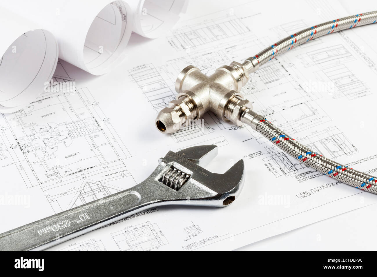 All kinds of plumbing and tools on sheet of paper Stock Photo - Alamy