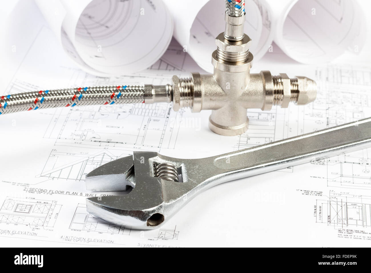 All kinds of plumbing and tools on sheet of paper Stock Photo - Alamy