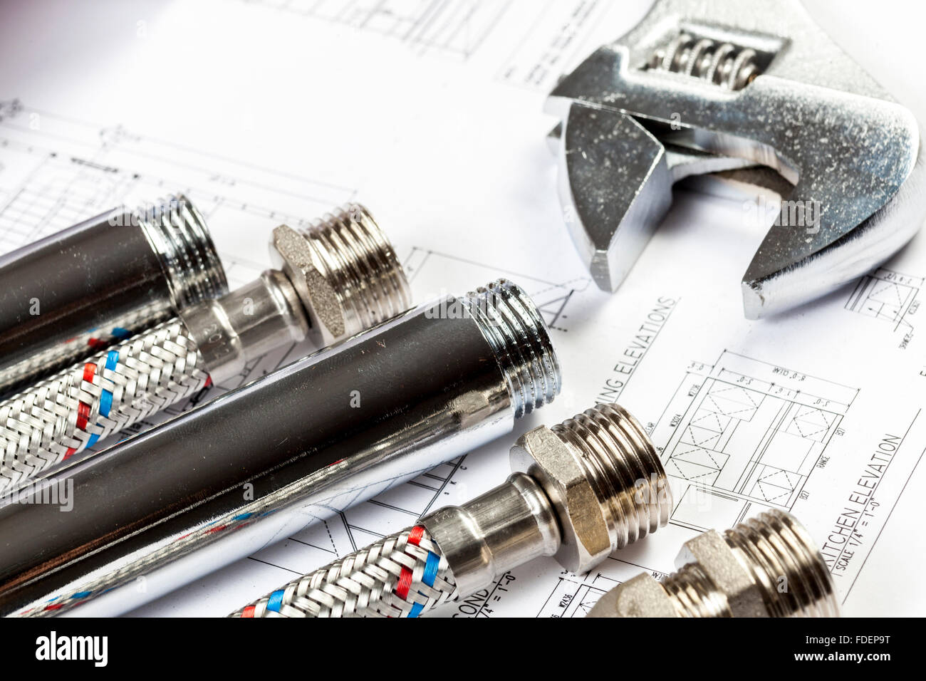 All kinds of plumbing and tools on sheet of paper Stock Photo - Alamy