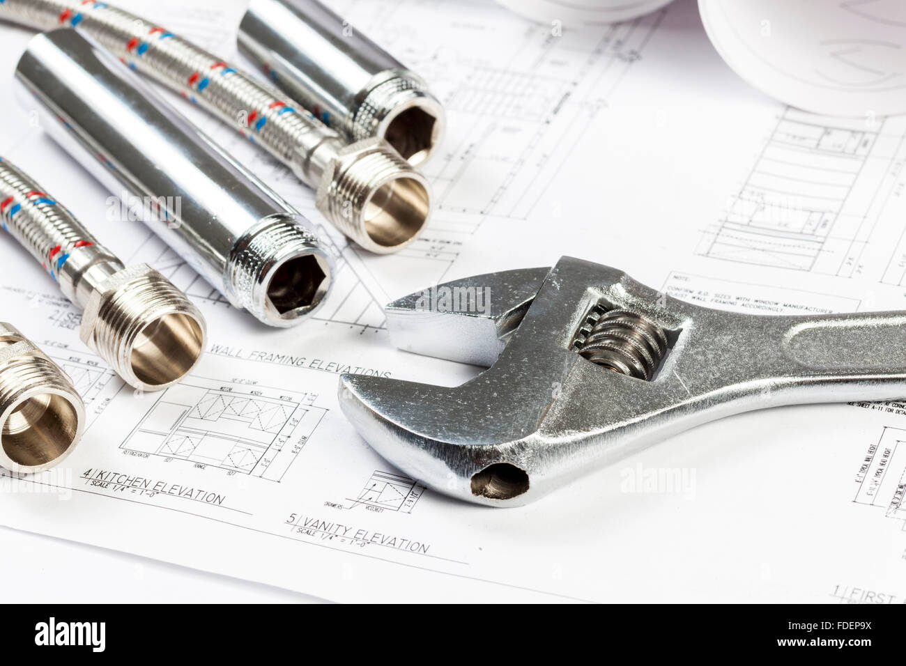 All kinds of plumbing and tools on sheet of paper Stock Photo - Alamy