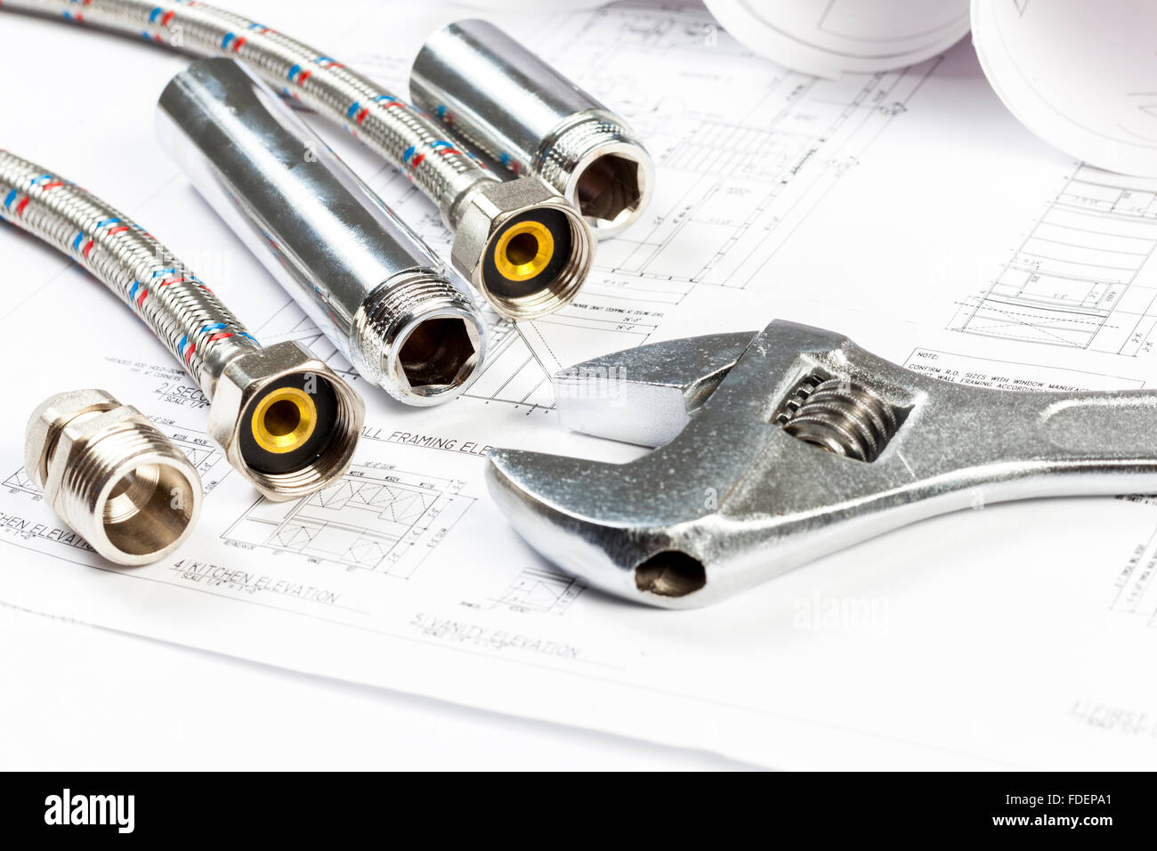 All kinds of plumbing and tools on sheet of paper Stock Photo - Alamy