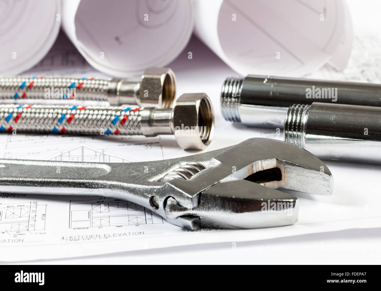 All kinds of plumbing and tools on sheet of paper Stock Photo - Alamy