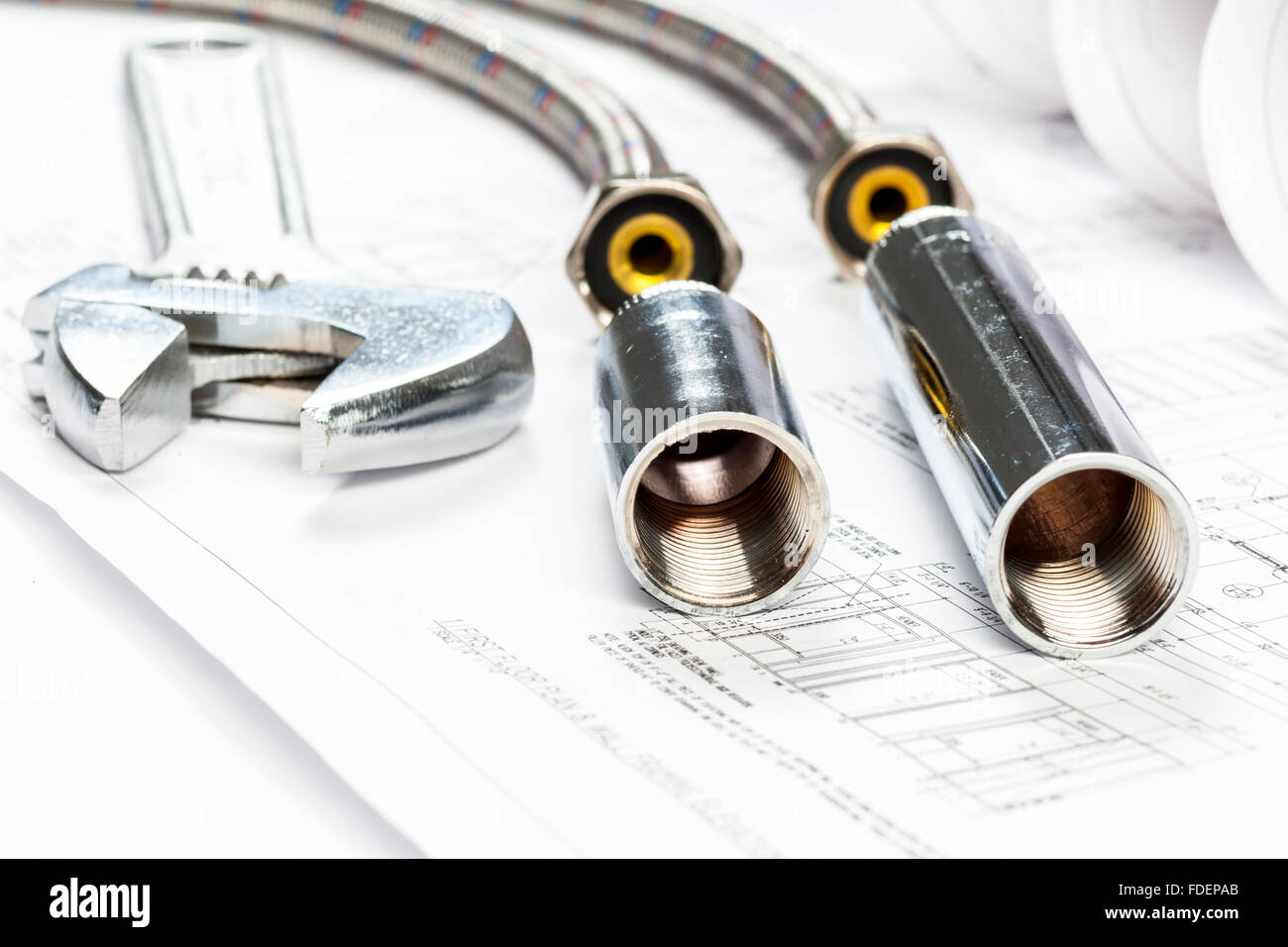 All kinds of plumbing and tools on sheet of paper Stock Photo - Alamy