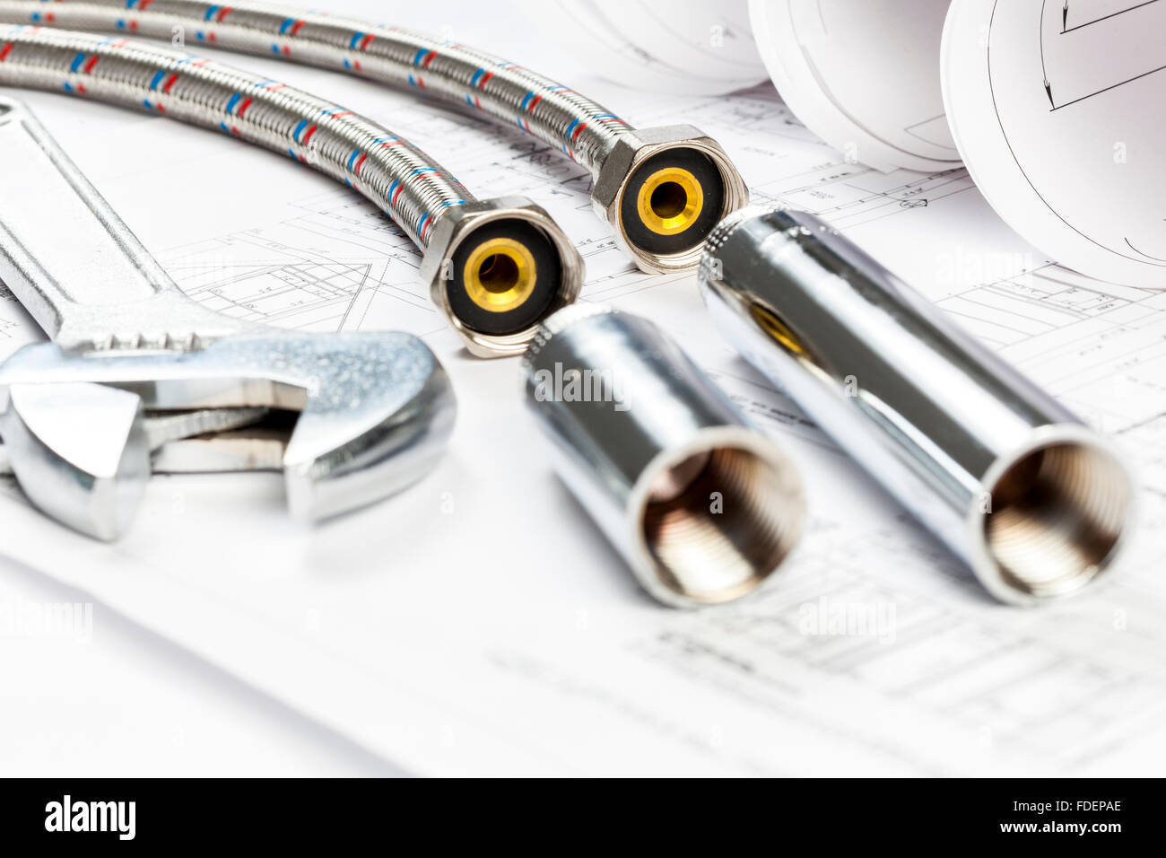 All kinds of plumbing and tools on sheet of paper Stock Photo - Alamy