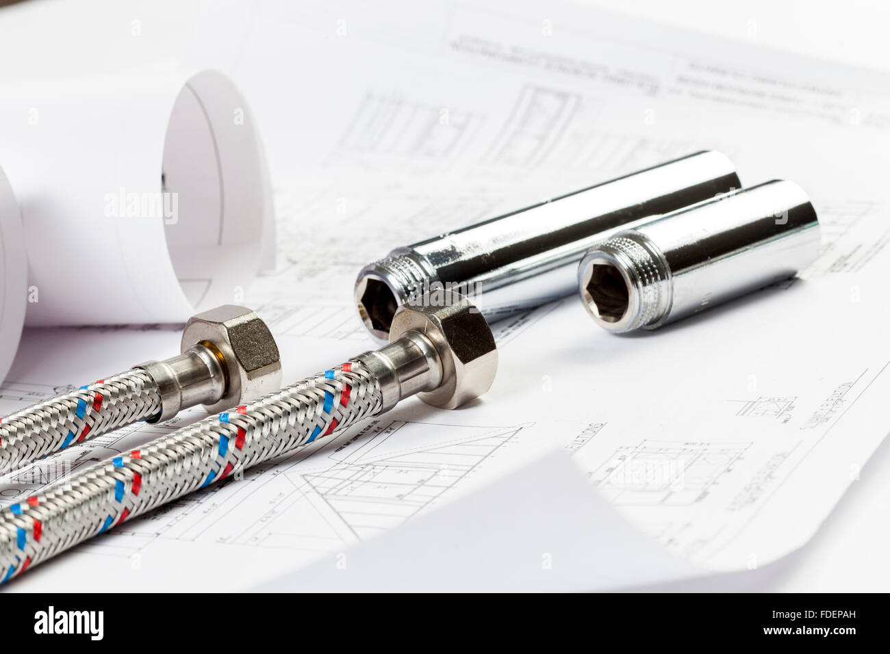 All kinds of plumbing and tools on sheet of paper Stock Photo - Alamy