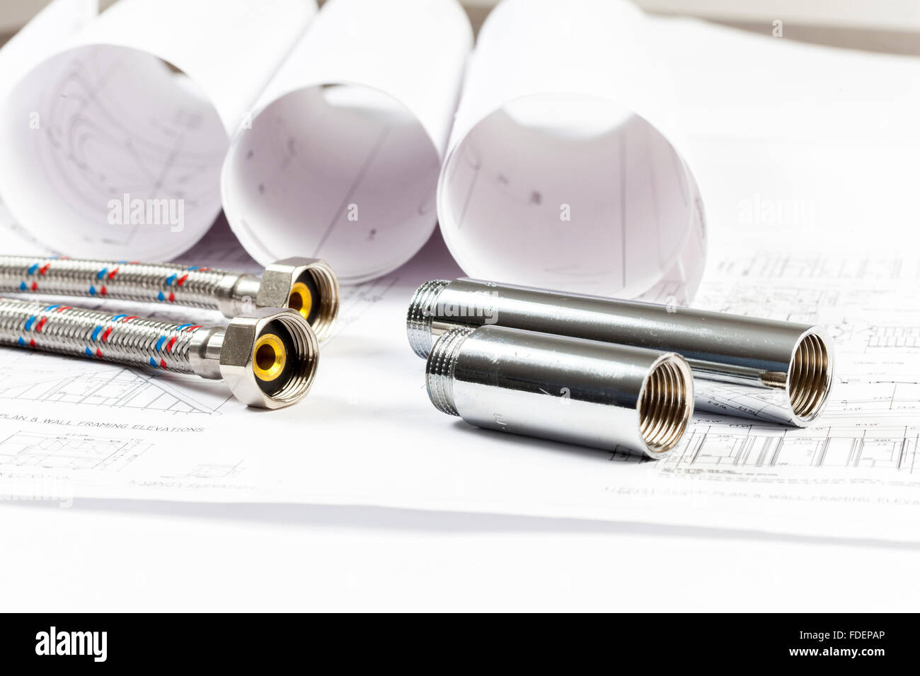All kinds of plumbing and tools on sheet of paper Stock Photo - Alamy