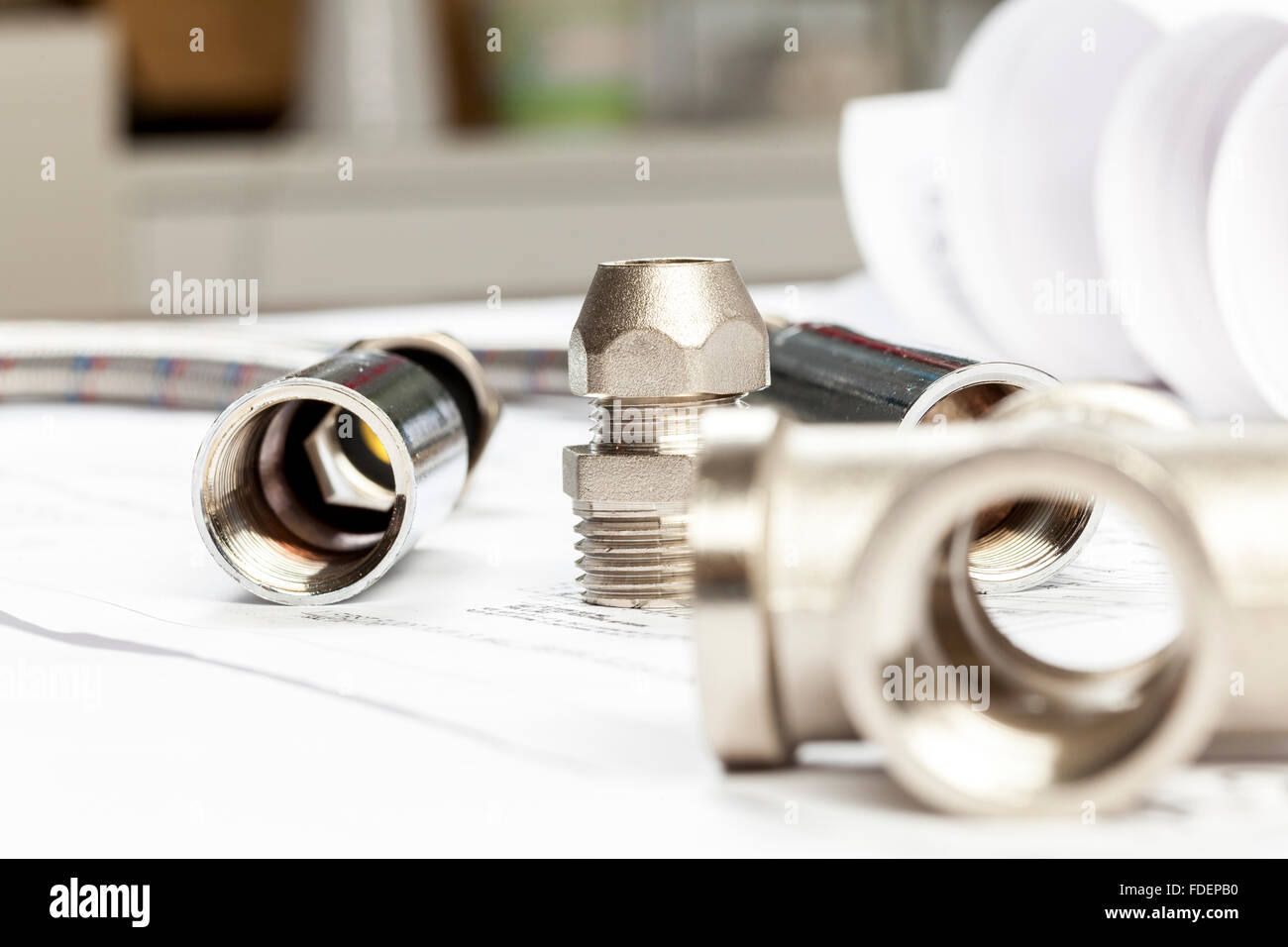 All kinds of plumbing and tools on sheet of paper Stock Photo - Alamy