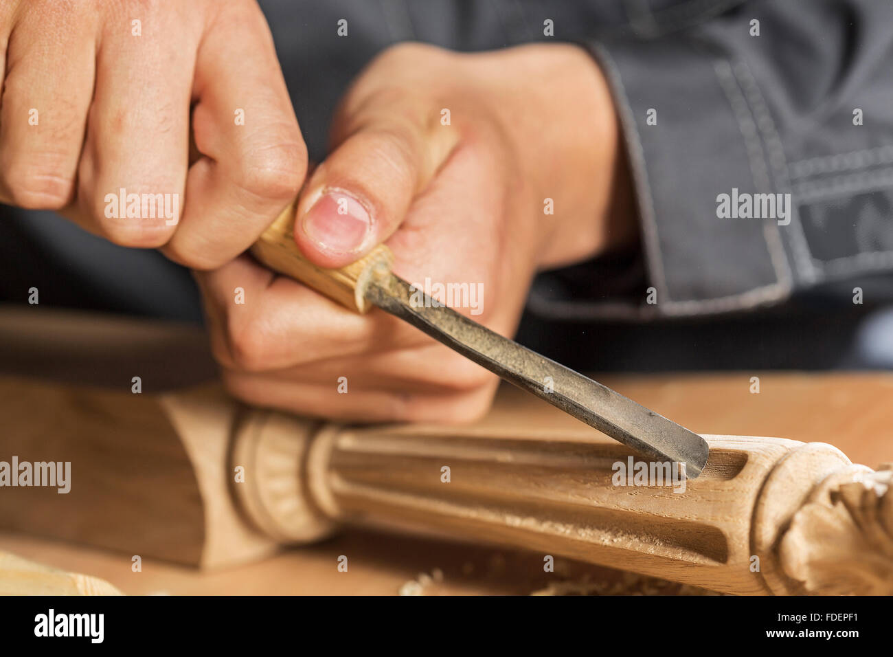 Close up of carpenter's hands working with cutter in his studio Stock ...