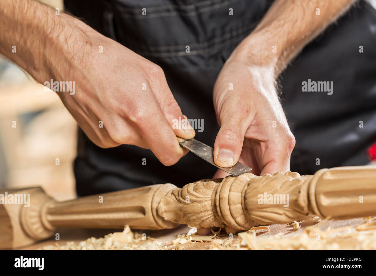Close up of carpenter's hands working with cutter in his studio Stock ...
