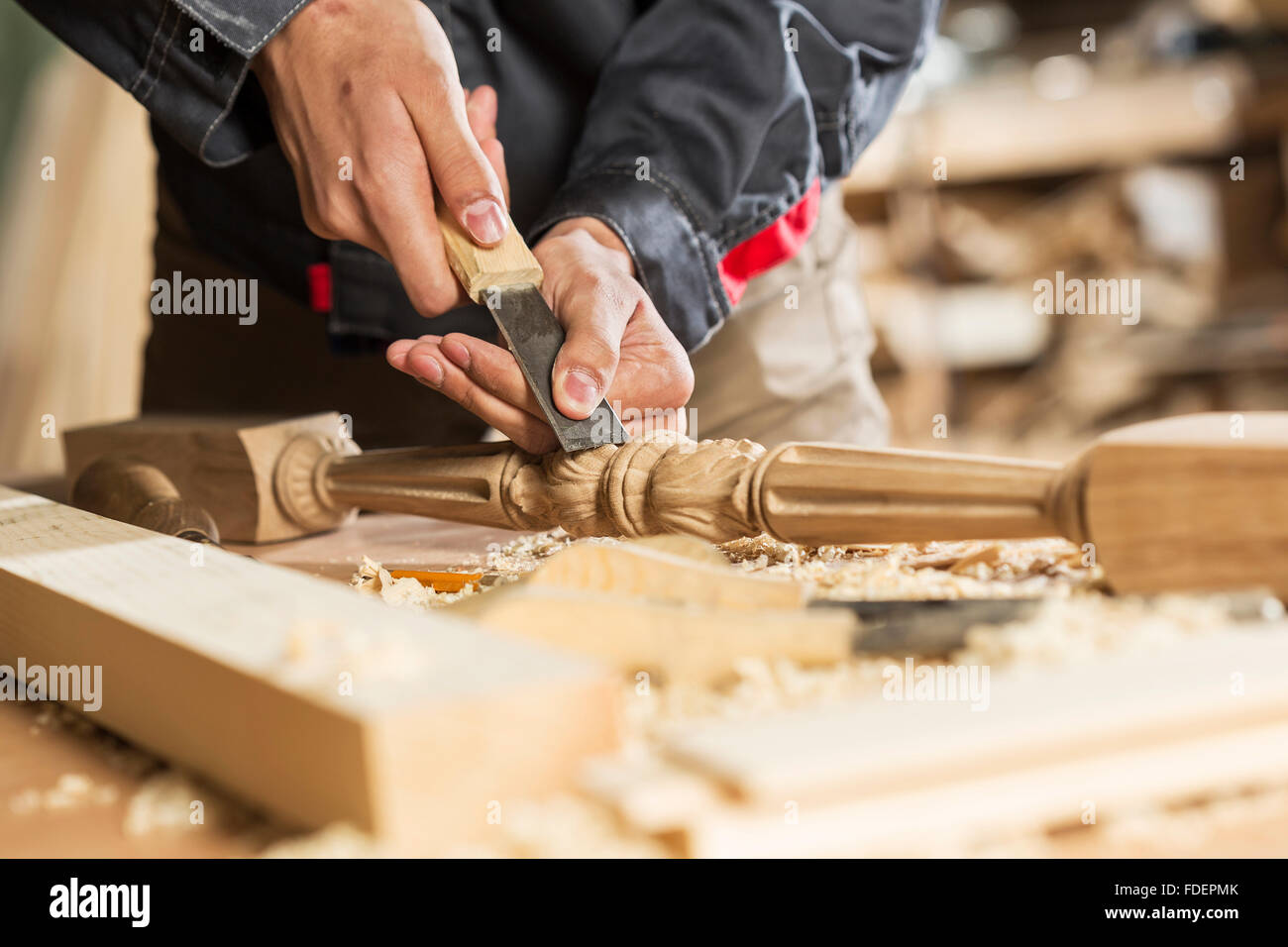 Close up of carpenter's hands working with cutter in his studio Stock ...