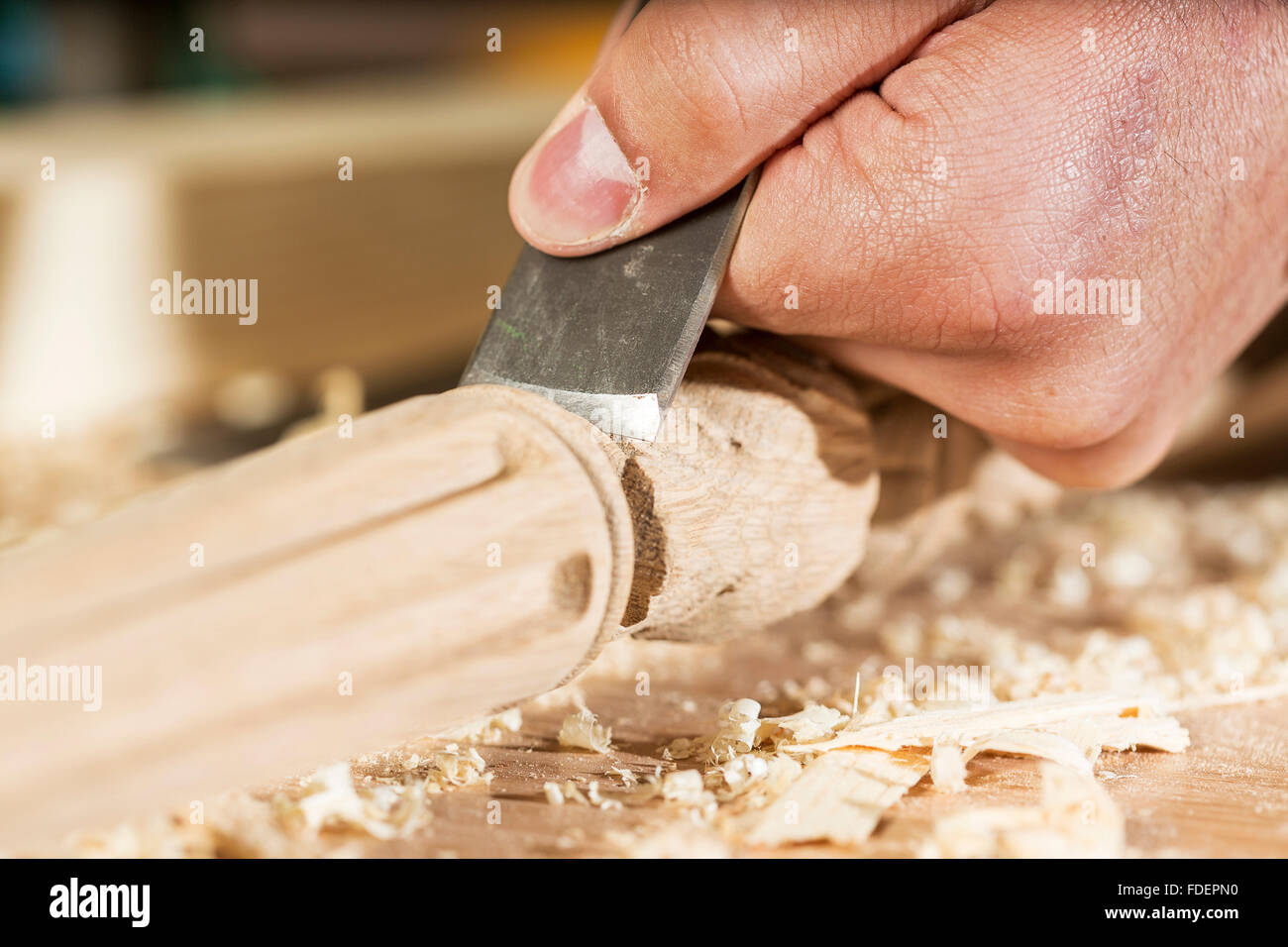 Close up of carpenter's hands working with cutter in his studio Stock ...