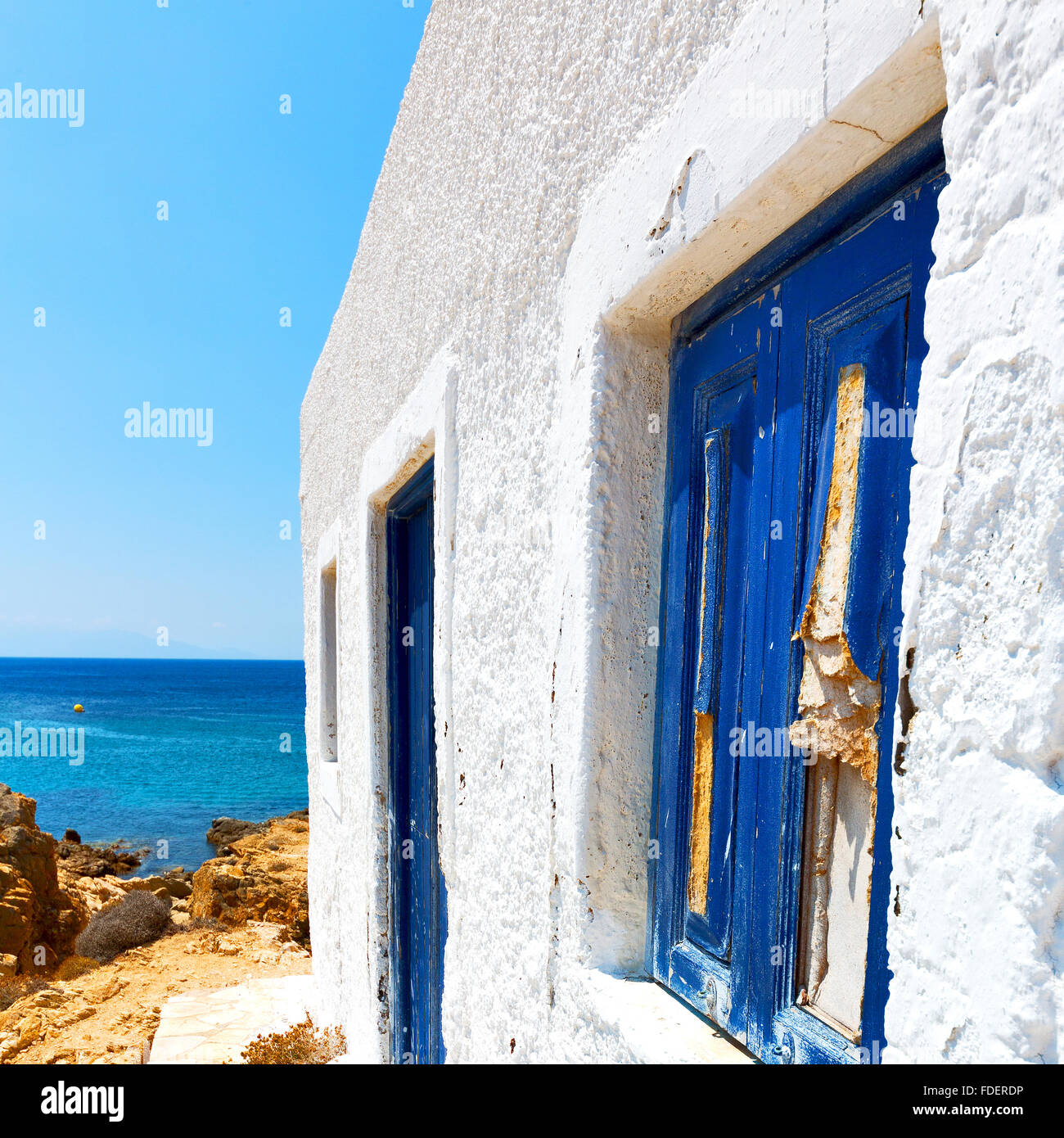 in greece the mykonos island rock sea and beach sky Stock Photo - Alamy