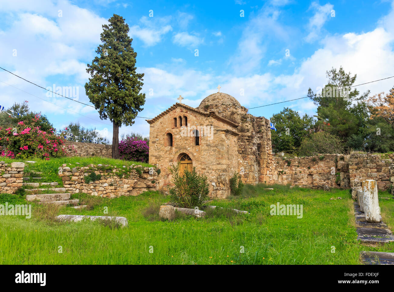 byzantine church on ancient temple ruins near Koroni, Peloponnese Stock ...