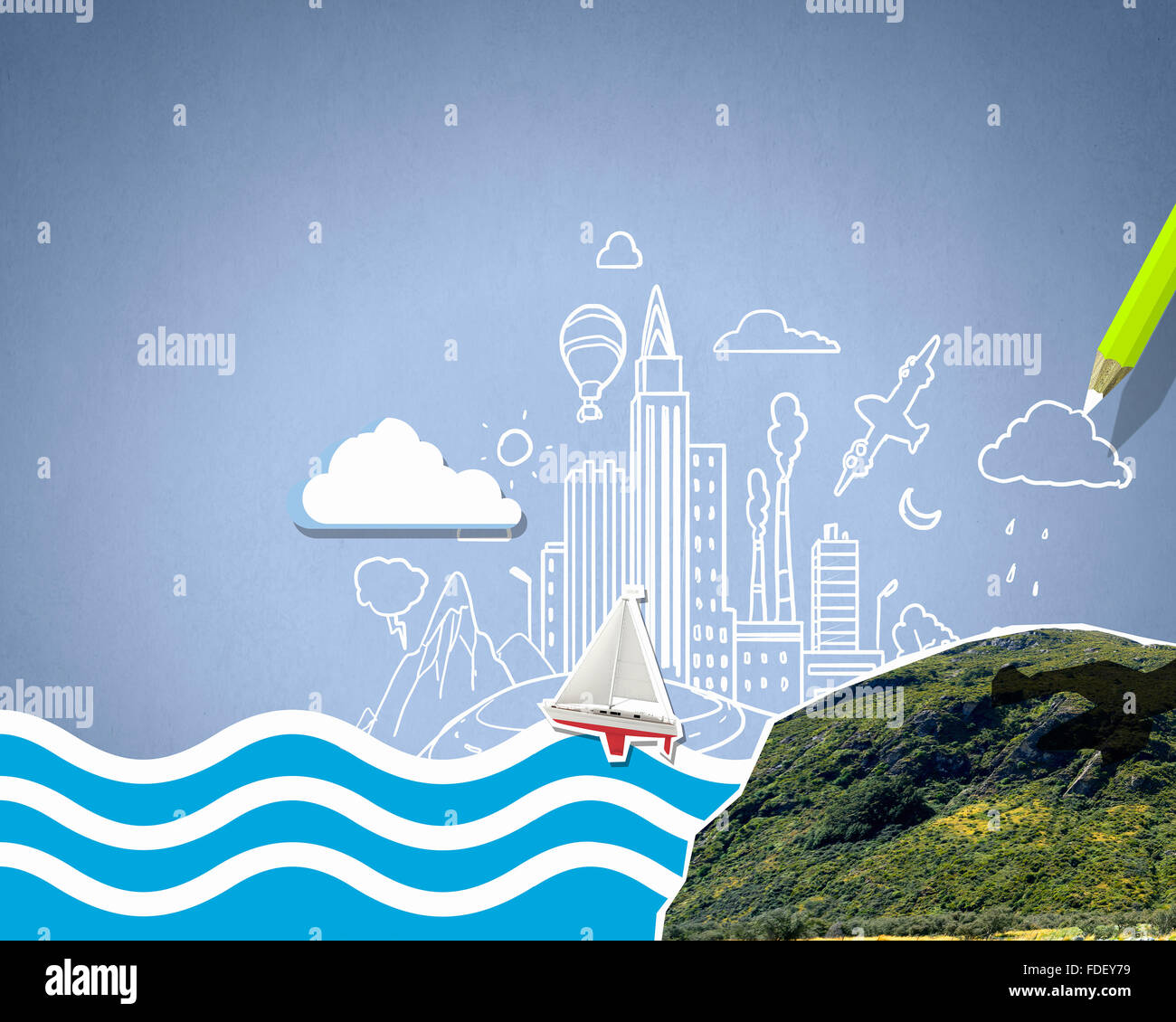 Collage image with pencil and construction design concept Stock Photo ...