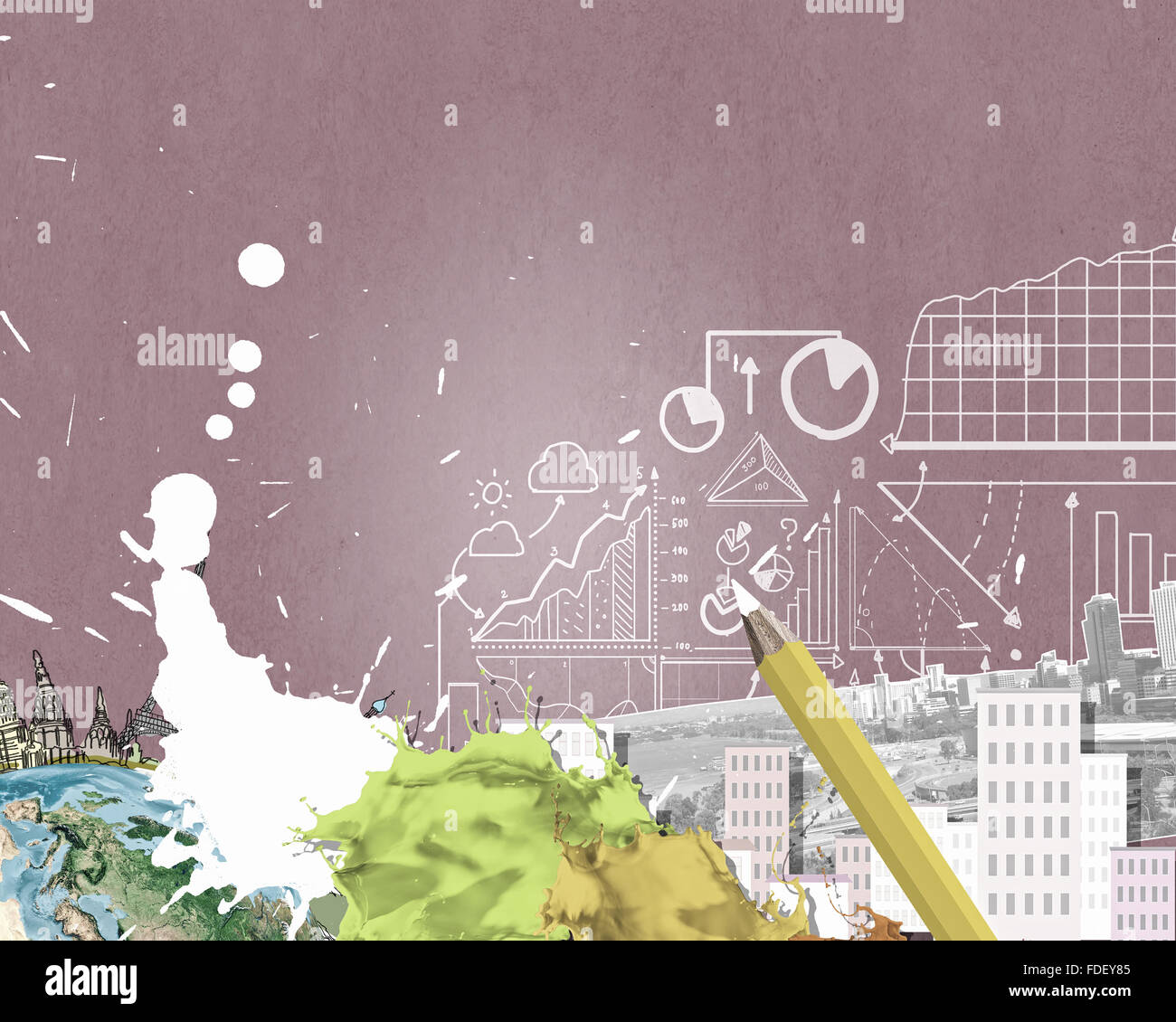 Composite collage with modern city landmarks and buildings. Elements of ...