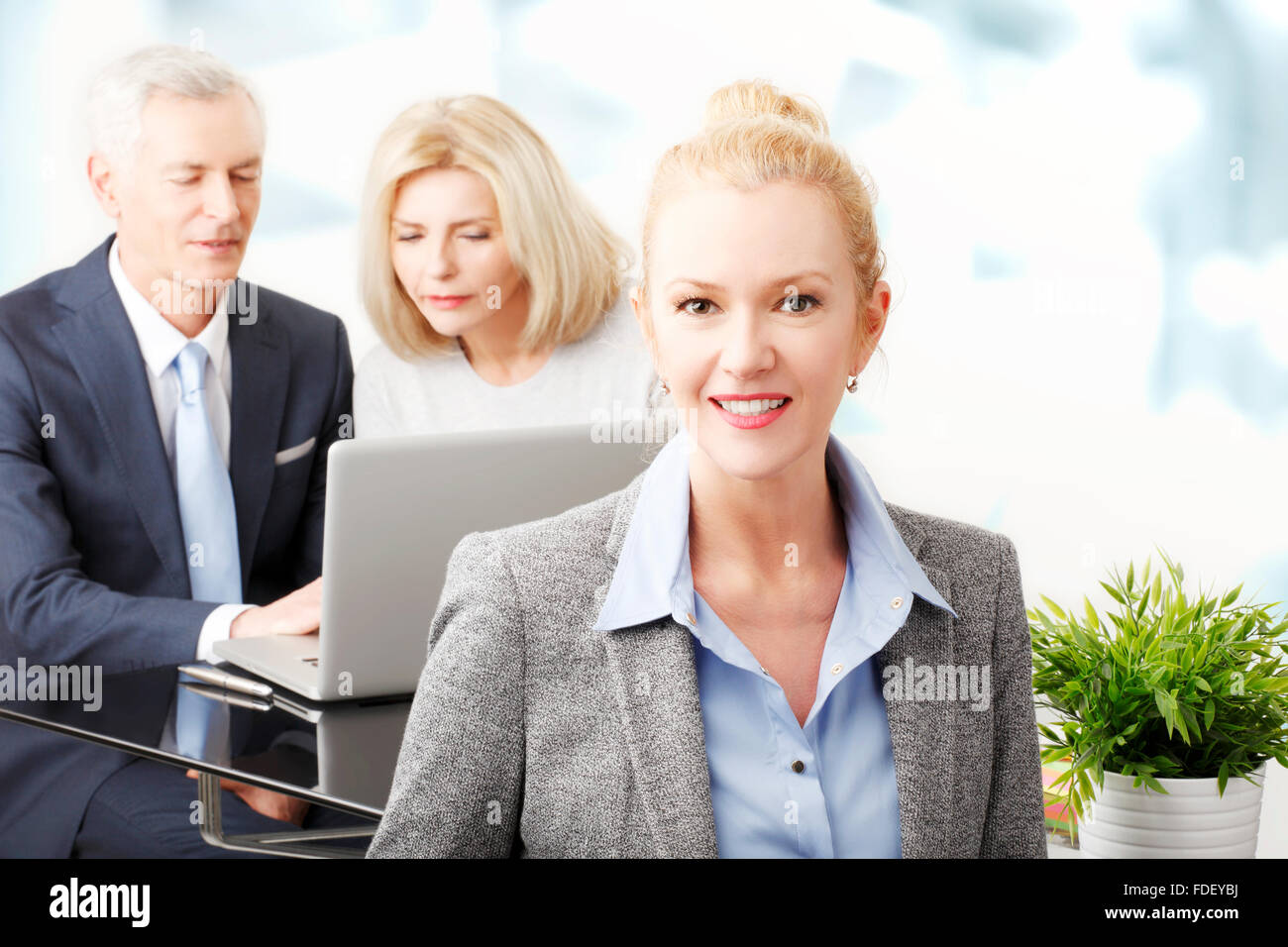 Executive business woman portrait background with business people ...