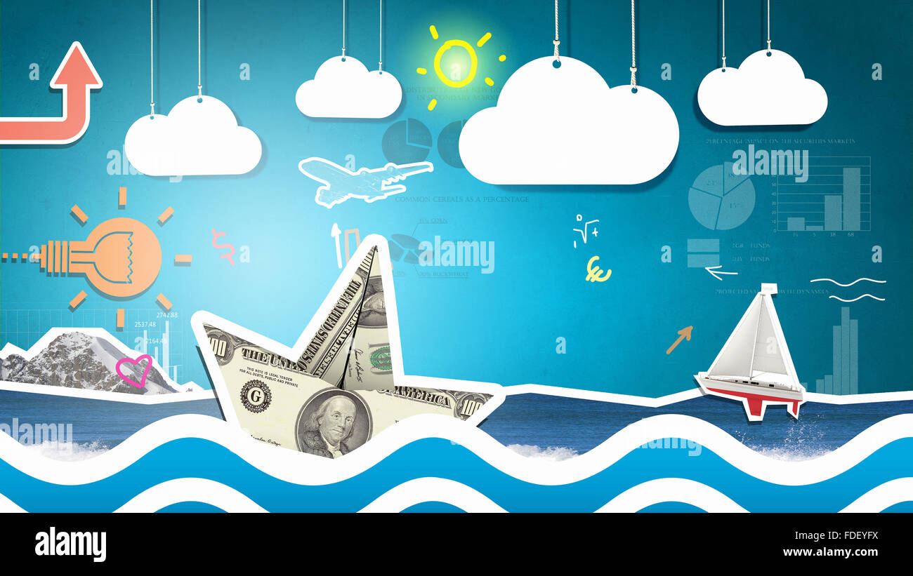 Ship made of dollar banknote floating in water Stock Photo - Alamy