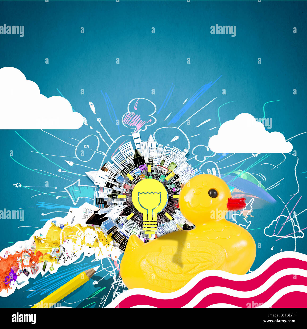 Young happy businesswoman riding yellow rubber duck Stock Photo - Alamy