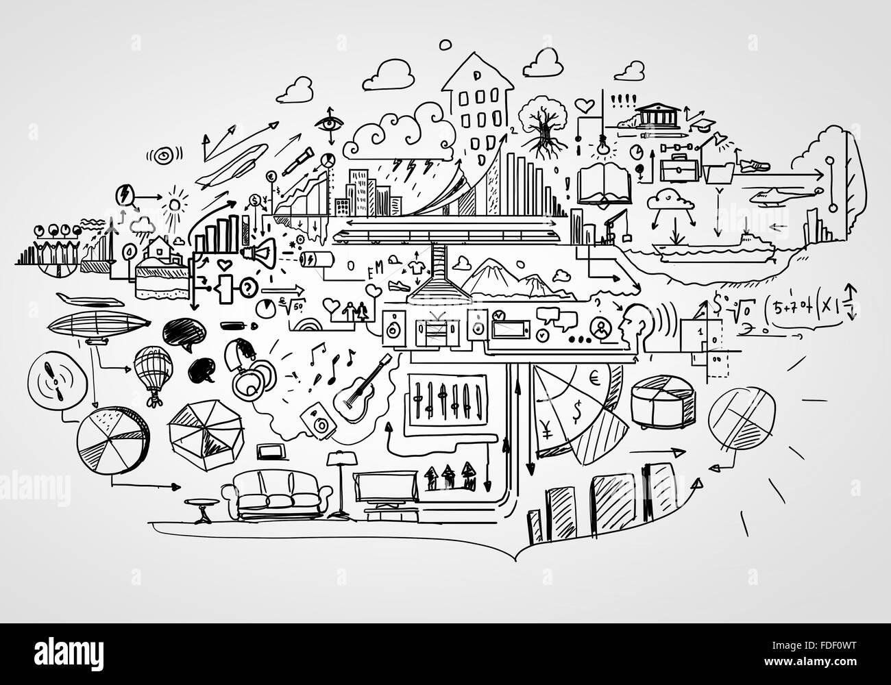 Hand drawn business ideas sketch against white background Stock Photo ...