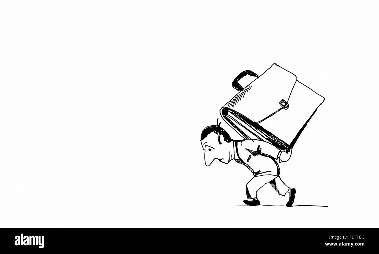 Caricature of businessman carrying suitcase on his back Stock Photo - Alamy