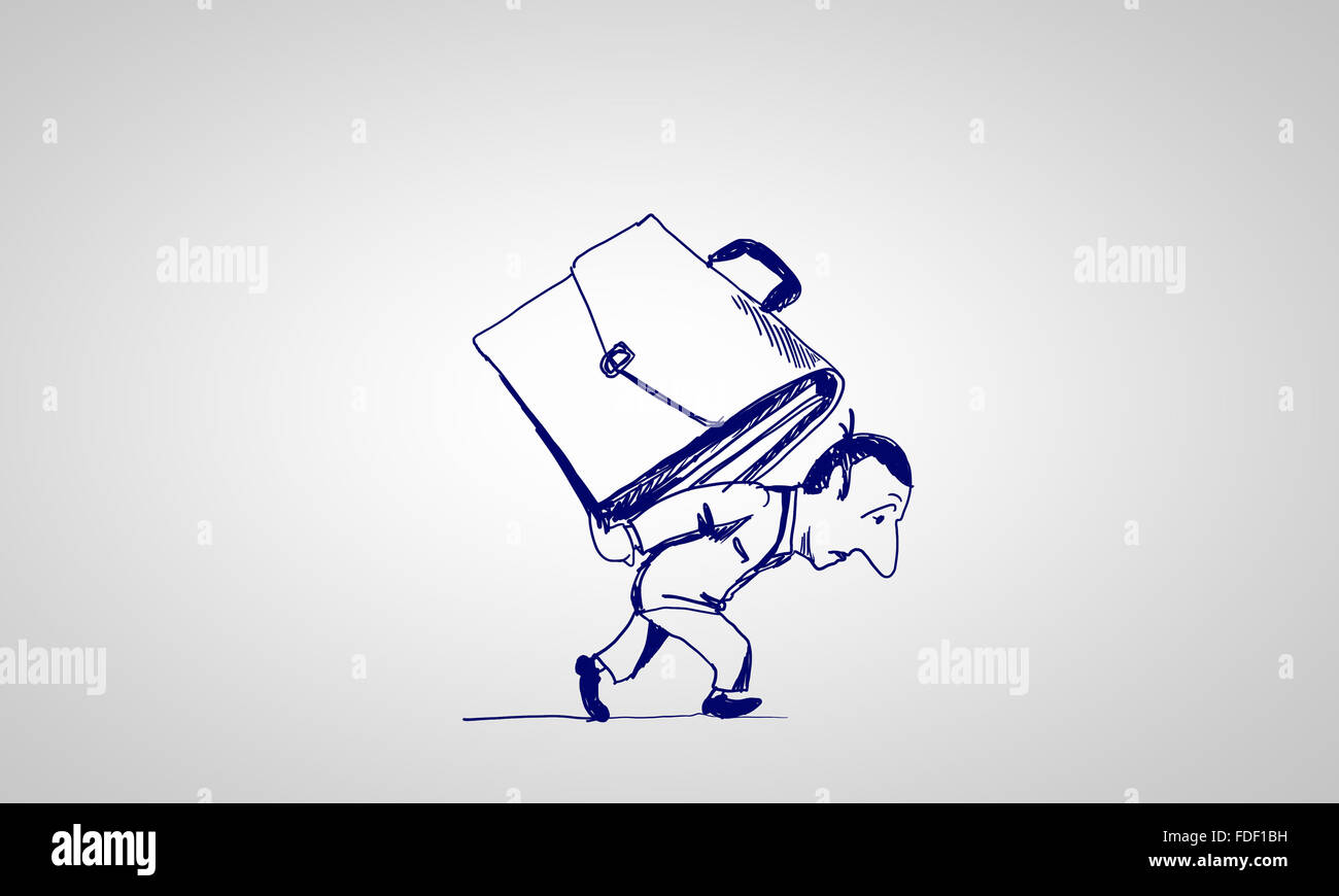 Caricature of businessman carrying suitcase on his back Stock Photo - Alamy