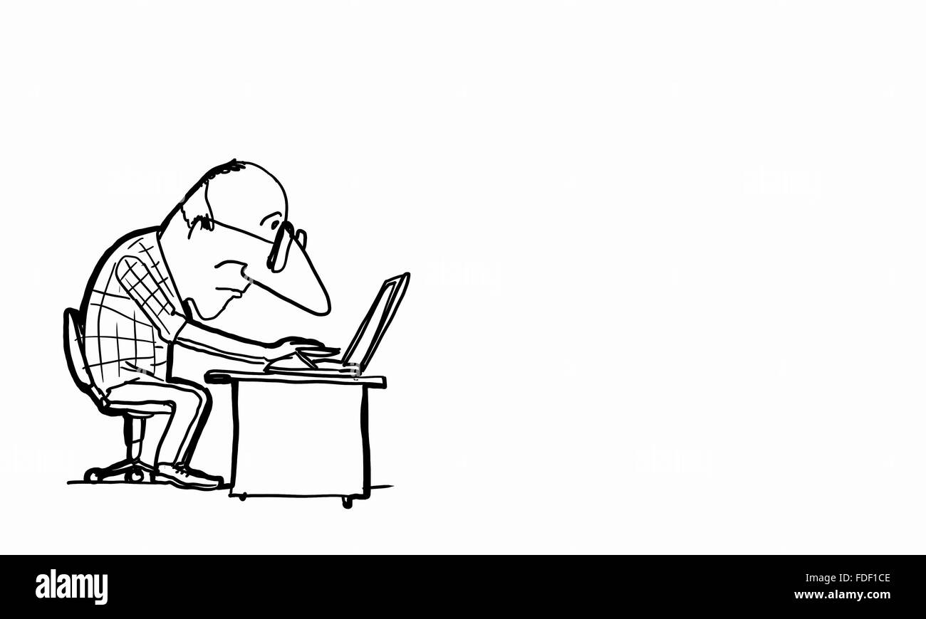 Caricature of funny writer man on white background Stock Photo - Alamy