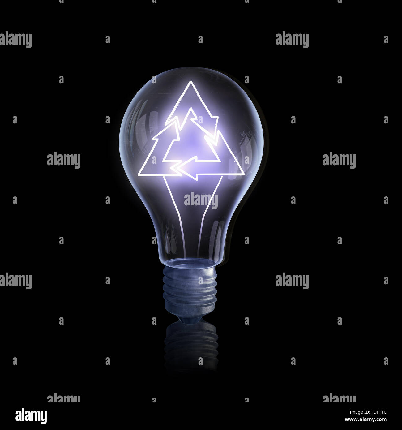 Glowing light bulb with recycle sign inside on black background Stock ...