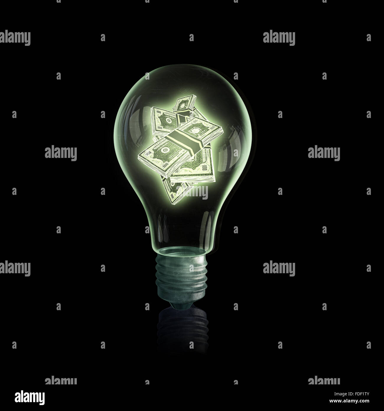Light bulb with money banknotes on dark background Stock Photo - Alamy