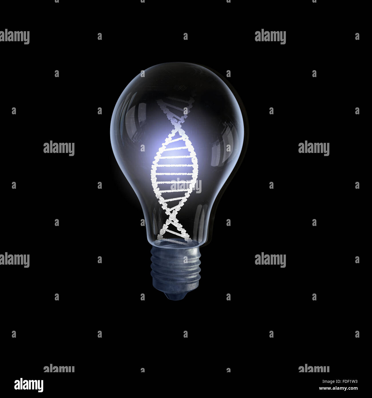 Glass light bulb with DNA molecule on black bakground Stock Photo - Alamy