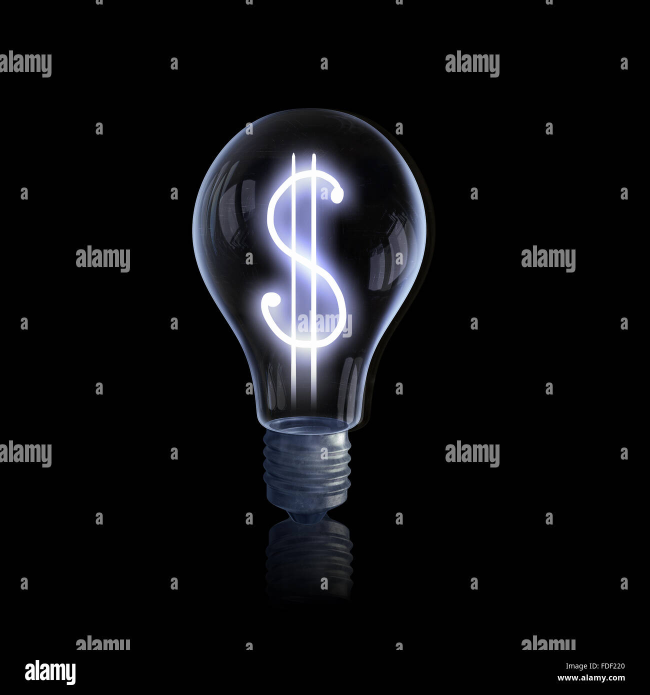 Light bulb with dollar symbol on dark background Stock Photo - Alamy