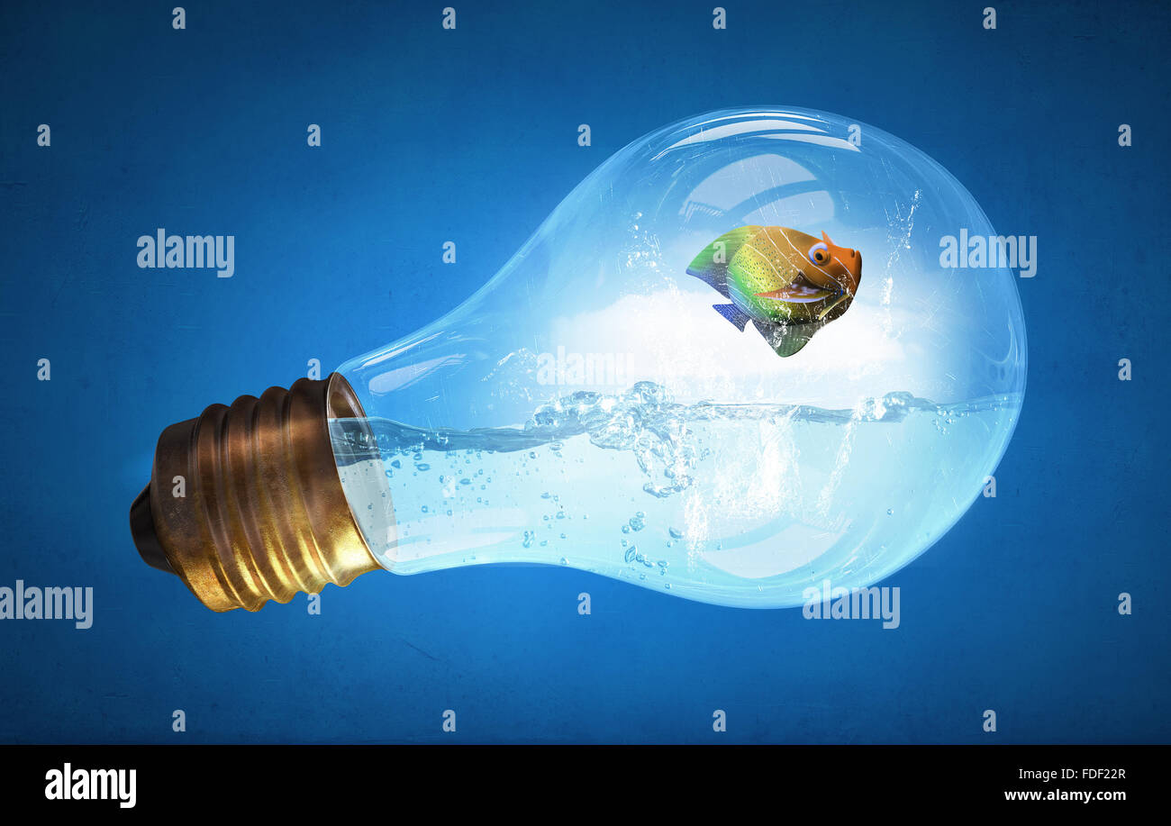 Exotic fish in water inside electric light bulb Stock Photo - Alamy