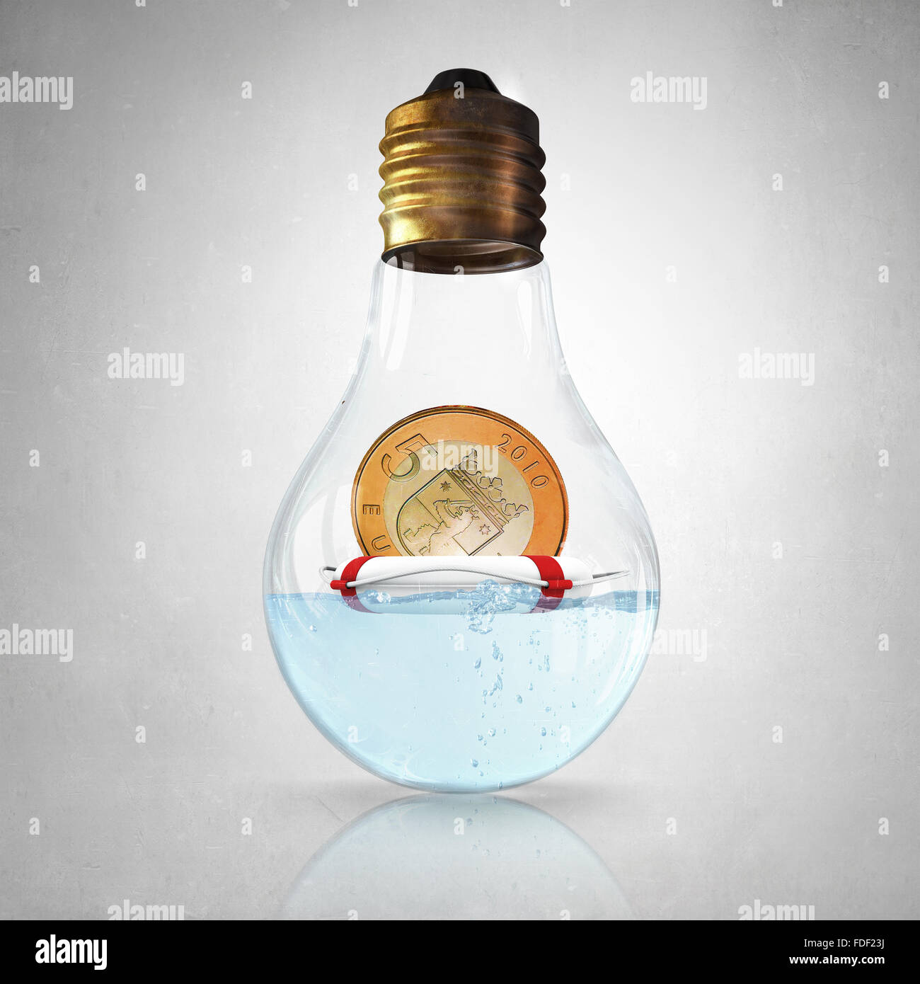 Glass light bulb with euro coin in buoy floating inside Stock Photo - Alamy