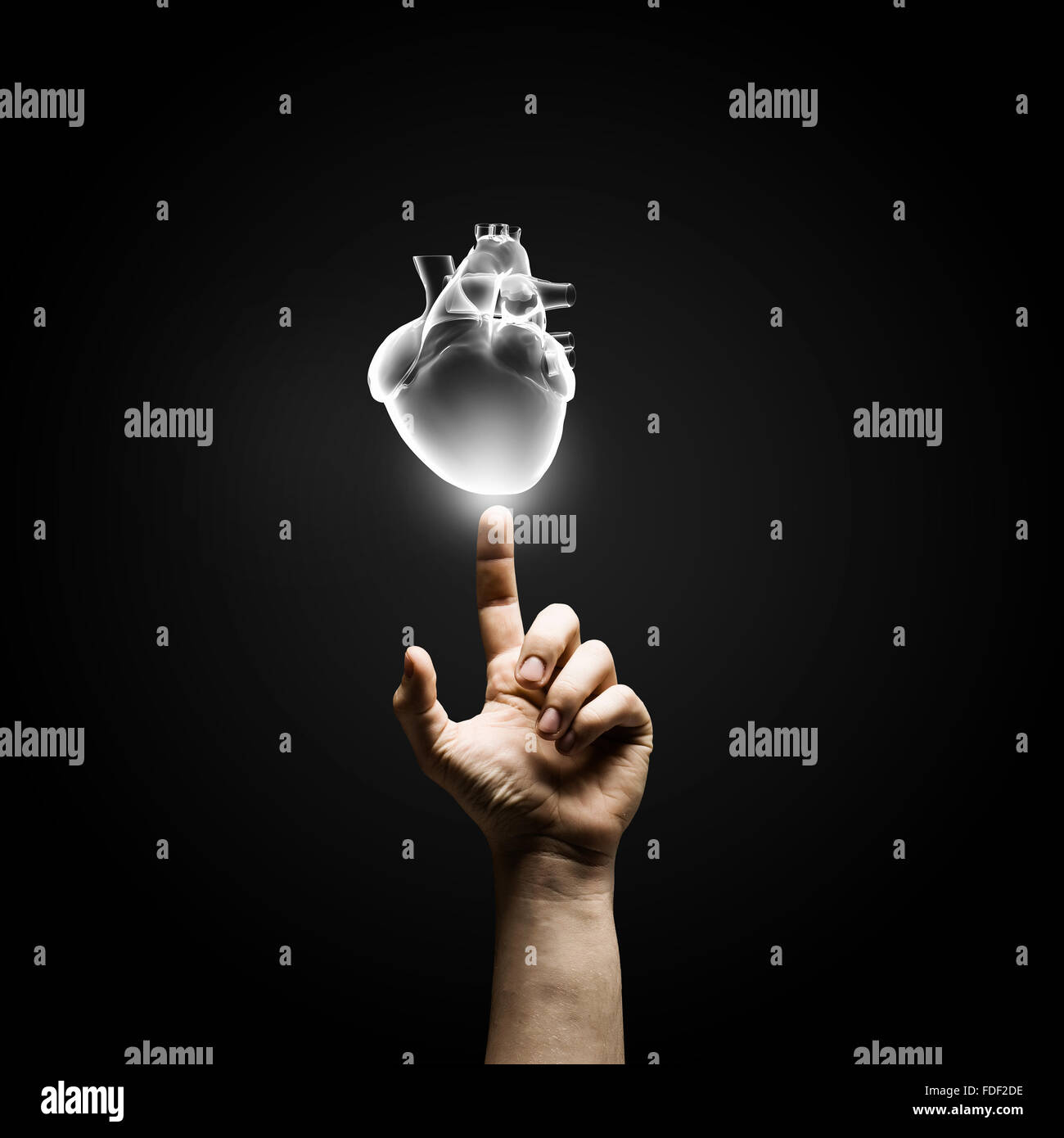 Man's hand pressing heart icon button on digital touch screen Stock ...